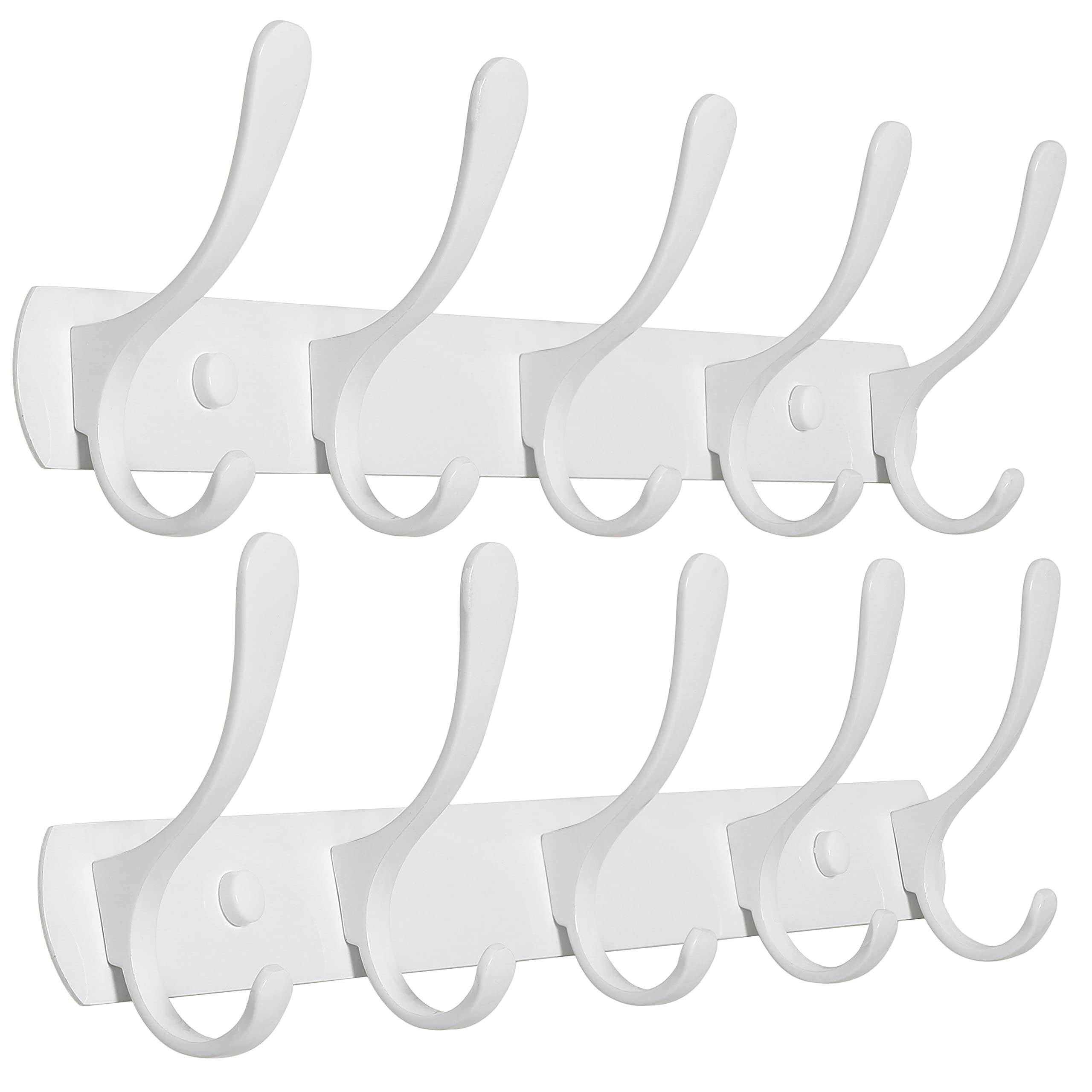 SKOLOO Coat Rack Wall Mount - Modern, Metal Wall Coat Rack with 5 Hooks, Pack of 2, Sturdy Wall Hook Rack Rail for Hanging Coat, Jacket, Clothes, Hat, White