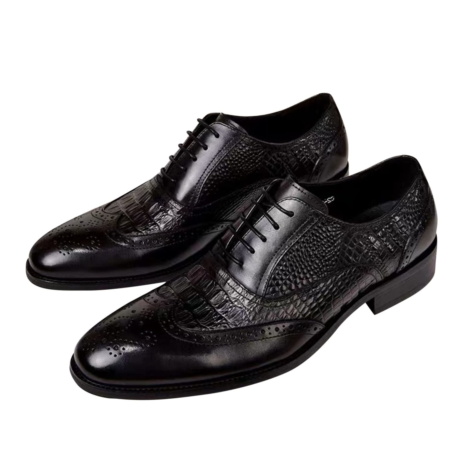 FASDNENDYS Fashion Style Men's Breathable Comfortable Business Lace Up Work Leisure Solid Color Leather Mens Shoes Leather Winter Black