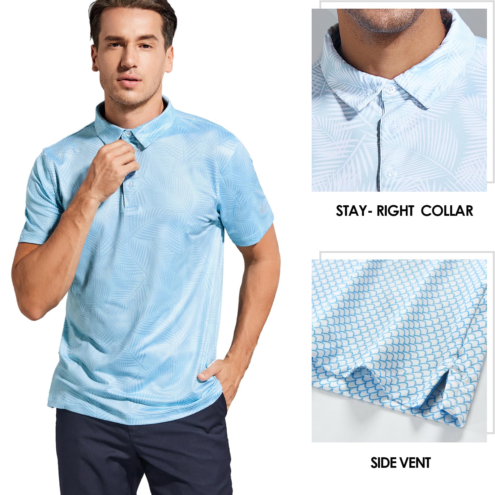 Ephemoca Men's Performance Dry Fit Golf Shirt, Quick-Dry Short Sleeve Polo, Moisture Wicking Sky Blue M