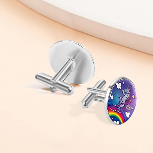 Funny Unicorn Skiing, Cufflinks and Studs Set for Tuxedo Shirts Business Wedding