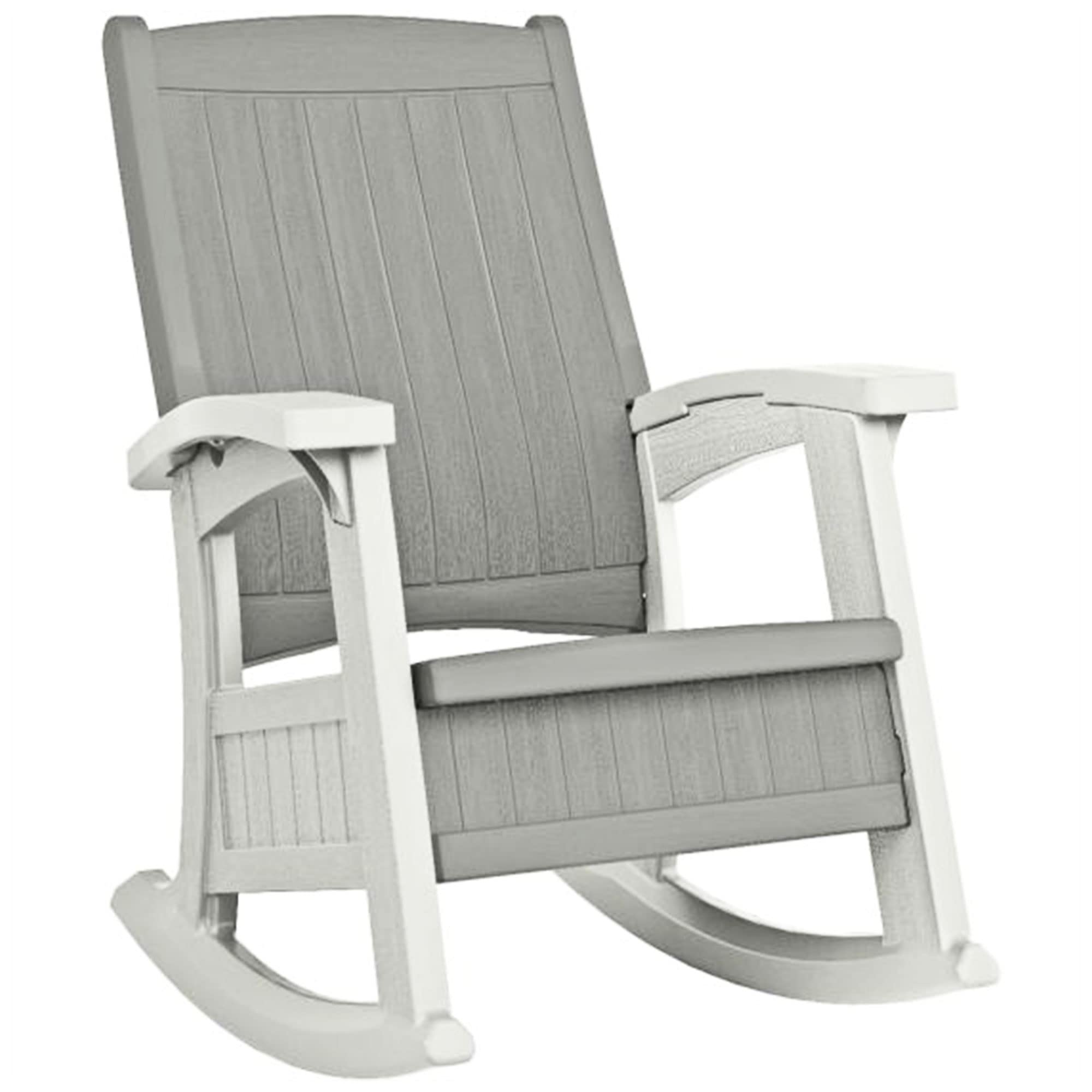 Suncast Outdoor Patio Rocking Chair with Under-Seat Storage, Stylish Faux Wood Outdoor Rocker for Patios, Dove Gray