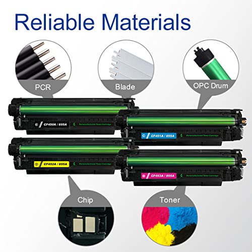 GREENRHINO Remanufactured Toner Cartridge Replacement for HP 655A CF450A CF451A CF452A CF453A Enterprise M652n M652dn M653dn M653x MFP M681 M681dn M682z (1 Black, 1 Cyan, 1 Magenta, 1 Yellow, 4-Pack)