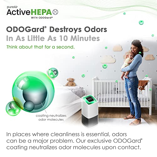 Greentech Environmental pureAir Active HEPA+ Pro with ODOGardĀ® - Odor Eliminator and Air Purifiers for Home, Office, and Bedroom, Up to 375 Square Feet, Neutralizes Tough Odors, Easy Set Up