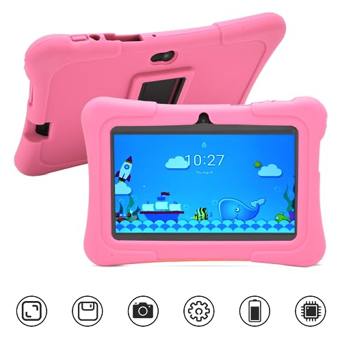 FOLOSAFENAR 7 Inch Kids Tablet 32GB ROM 3000mAh Battery Dual Camera Cute Kids Tablet WiFi Quad Core for Girls (US Plug)