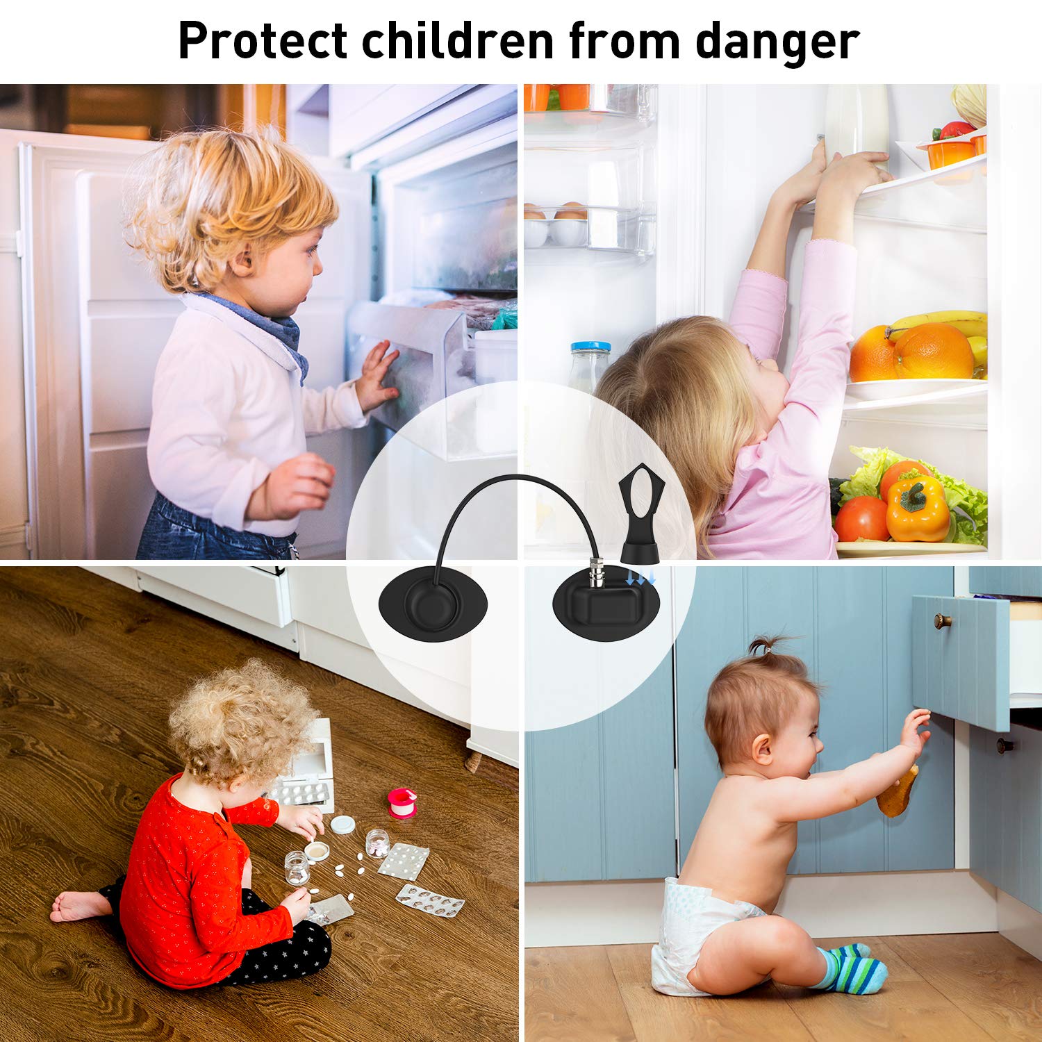 Fridge Lock, Refrigerator Lock for Children - Magnetic Key Child Lock for Refrigerator, Cabinet, Drawer Convenient and Safe (Black)