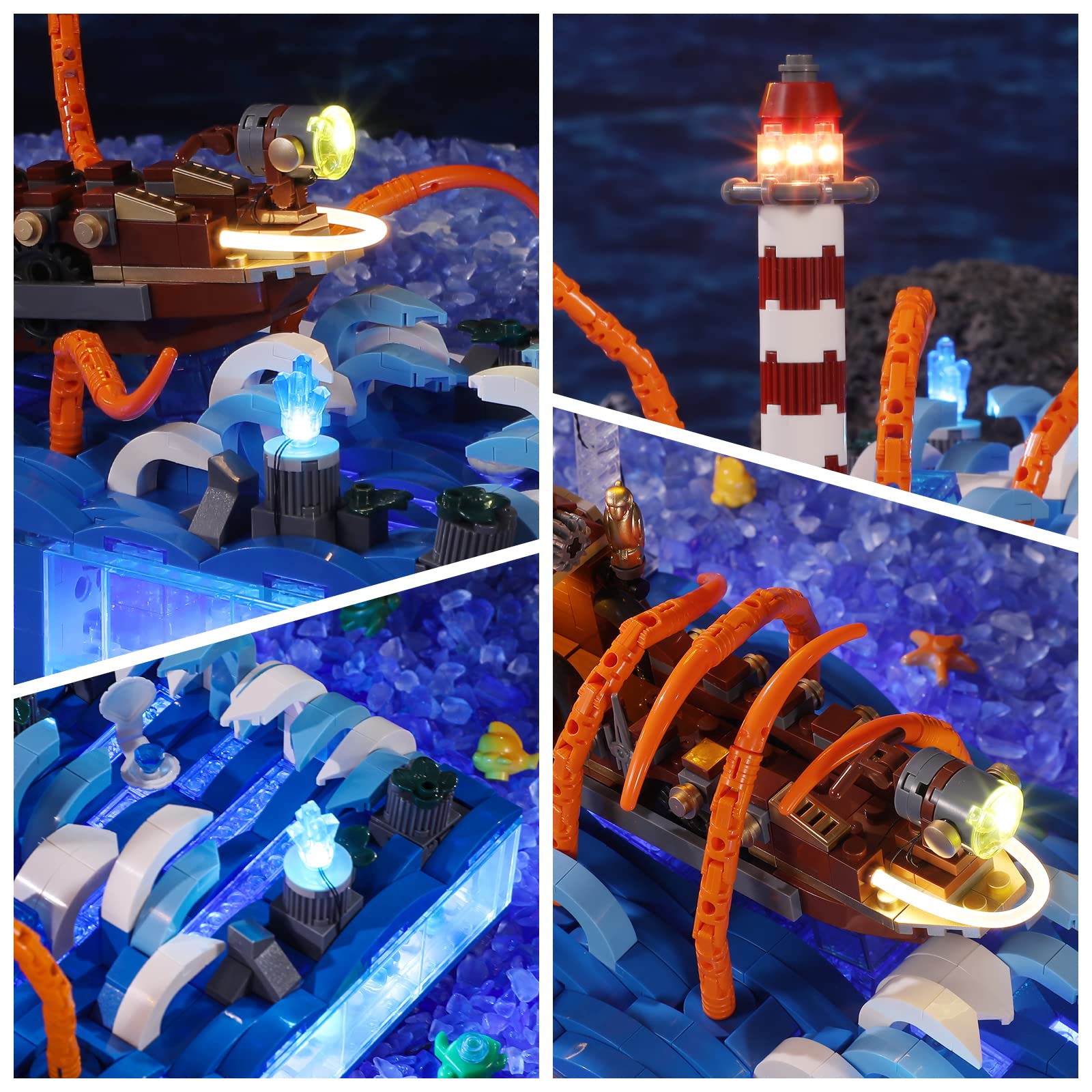 FUNWHOLE Building Set with LED Lights - Ocean Adventure Ship Construction Building Blocks Model Set 824 PCS for Teen and Adults with LED Lighting Kit