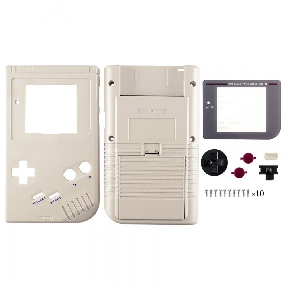 eXtremeRate Gray Replacement Full Housing Shell for Gameboy Classic 1989 GB DMG-01 Console with Screen Lens & Buttons - Handheld Game Console NOT Included