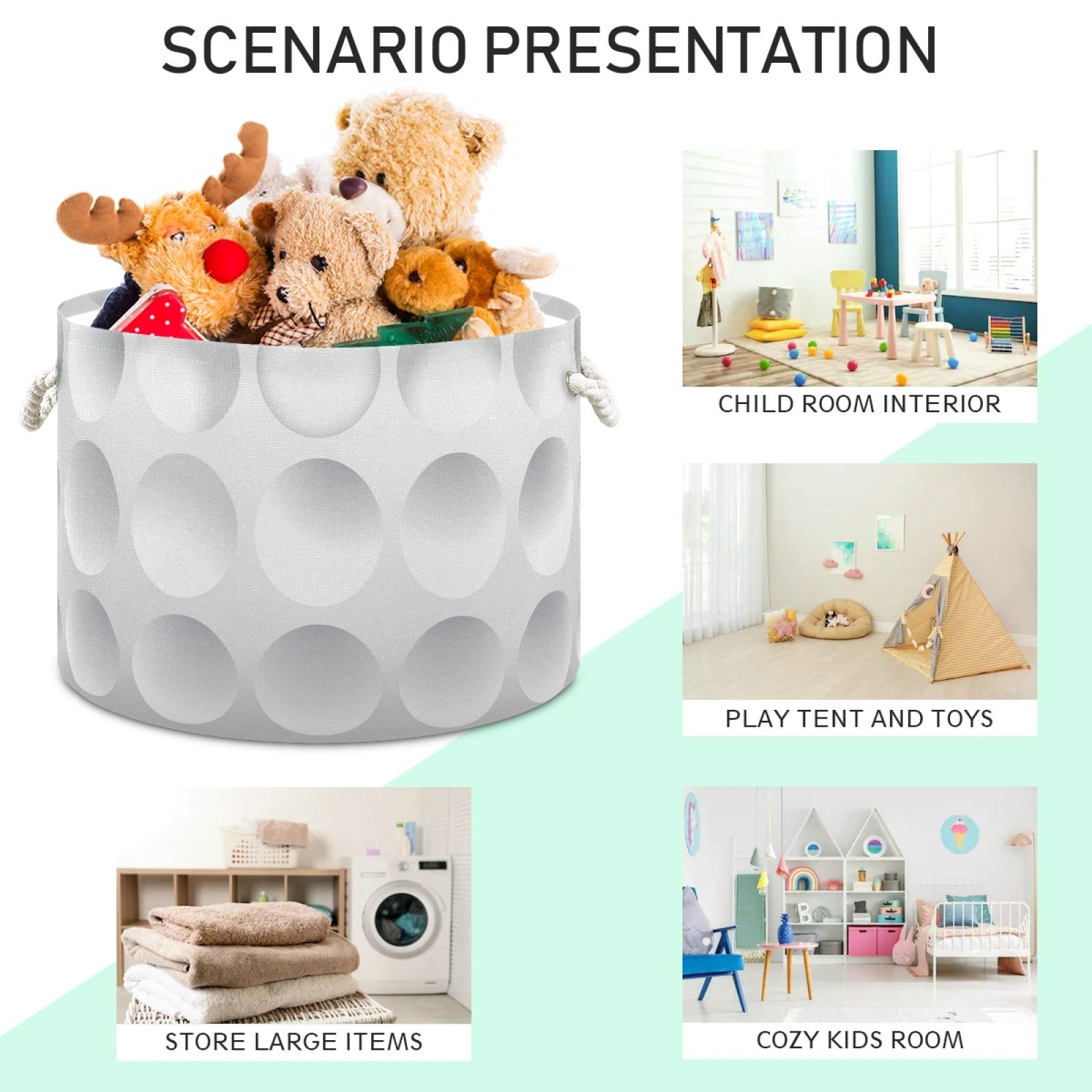 Golf Ball Round Storage Basket Bin, Waterproof Laundry Hamper, Large Collapsible Bucket, Baby Nursery Organizer with Handles for Bathroom Toys Clothes