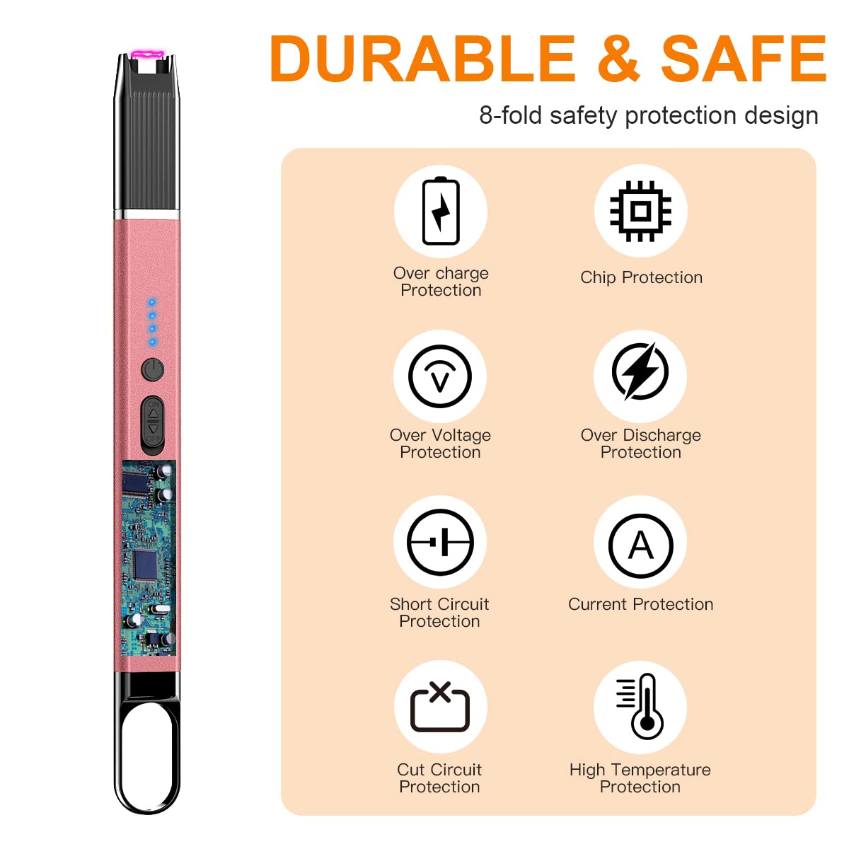 Electric Lighter, Candle Lighter, Windproof USB Rechargeable Electronic Plasma Arc Lighter with Safety Lock, Battery Indicator, Long Lighter for Candle, Camping, BBQ, Grill, Fireplace (Rose)