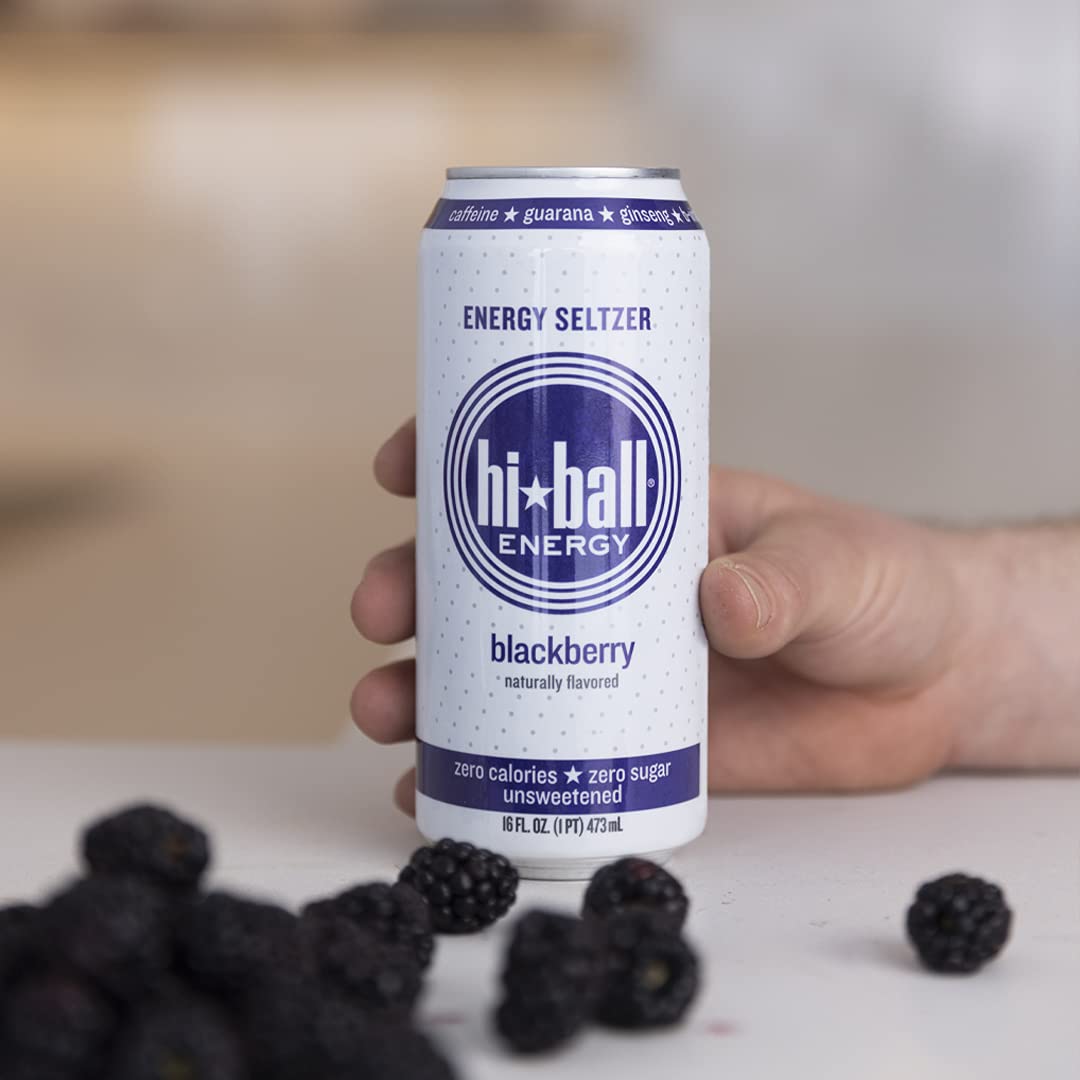 Hiball Clean Energy Seltzer Water, Caffeinated Sparkling Water Made with Vitamin B12 and Vitamin B6, Sugar Free 16 Fl Oz (Pack of 8), Blackberry