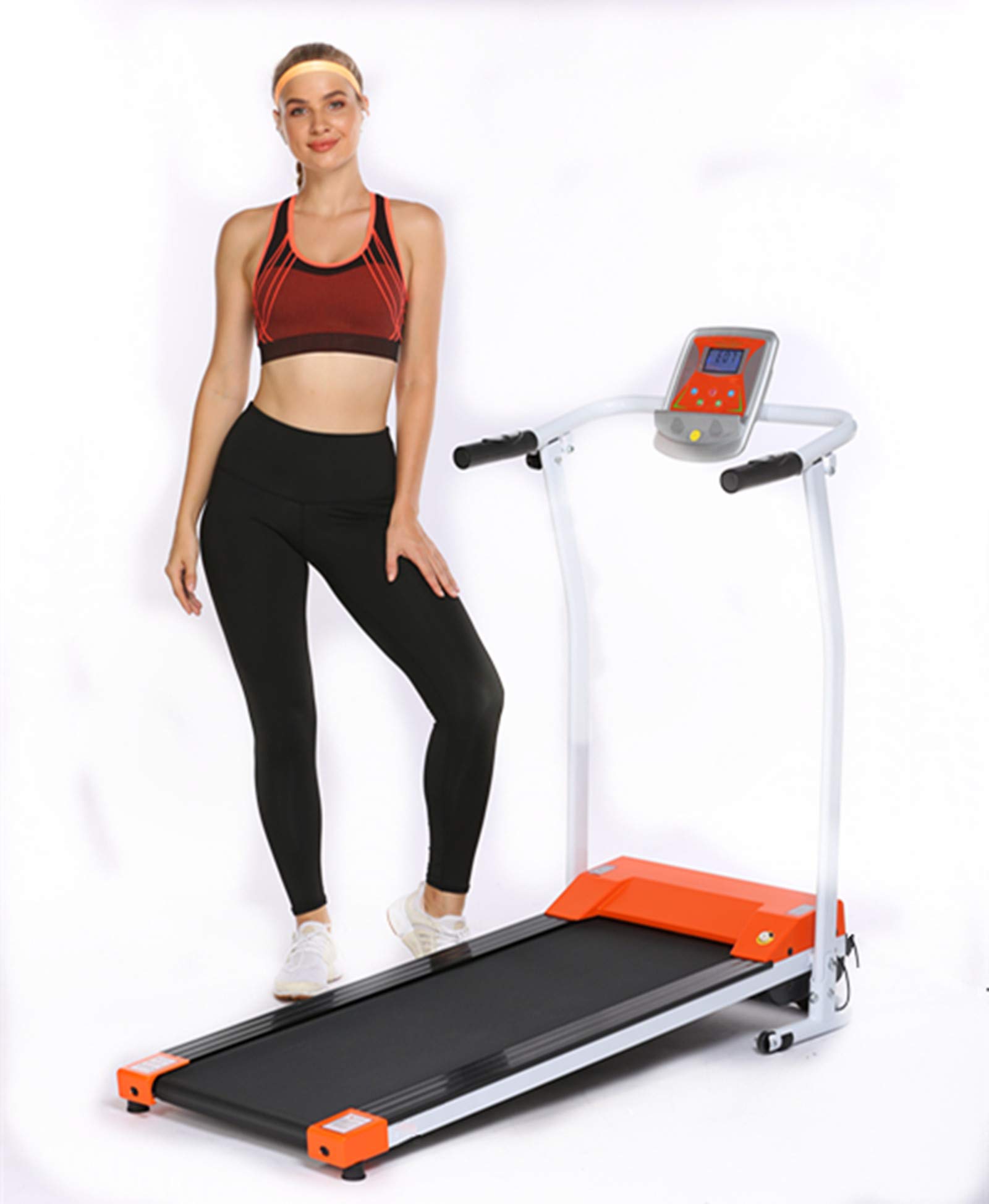 Flyerstoy Folding Electric Treadmill Exercise Equipment Walking Running Machine with 'Pacer Control' & Heart Rate System (1.5HP-Orange)