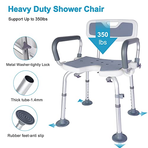 LEACHOI Shower Chair with Detachable Arms and Back 350 lbs, Heavy Duty Shower Seat with Extra 4 Rubber Tips & Shower Grab Bar, Inside Shower Bath Stool for Handicap, Disabled, Seniors & Elderly