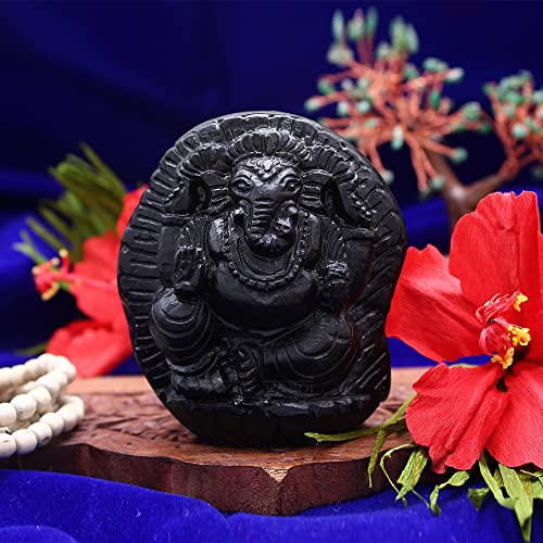 Vedic Vaani Natural Gandaki River Stone Vakratunda Ganesh Shaligram Statue (1 Pc)
