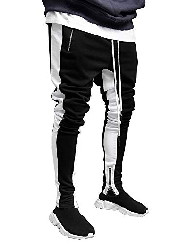 FLYFIREFLY Men's Gym Sport Pants Hip Hop Slim Fit Track Pants Workout Running Athletic Jogger Bottom Black White