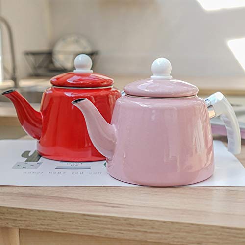 UXZDX Enamel Kettle, Enamel Kettle Coffee Pot Flower Teapot Gas Stove Induction Cooker Universal (Color : Red)