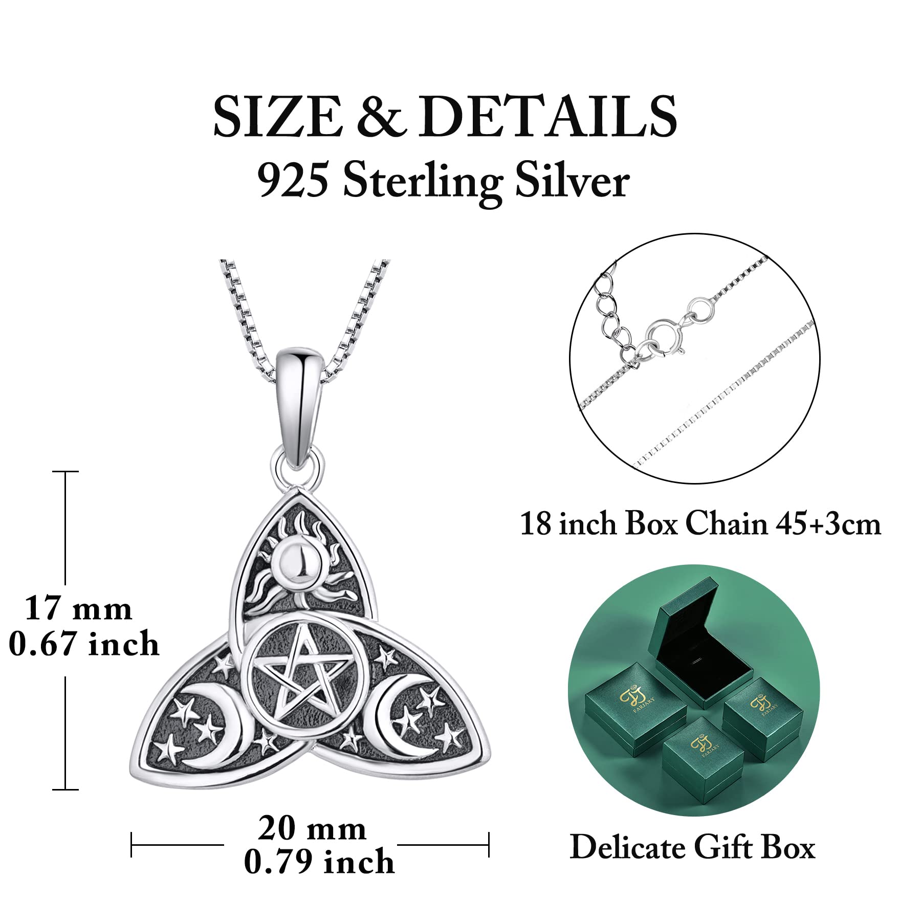 FJ Women's Hecate Necklace S925 Silver Wiccan Pagan Goddess Necklace Literary Jewelry