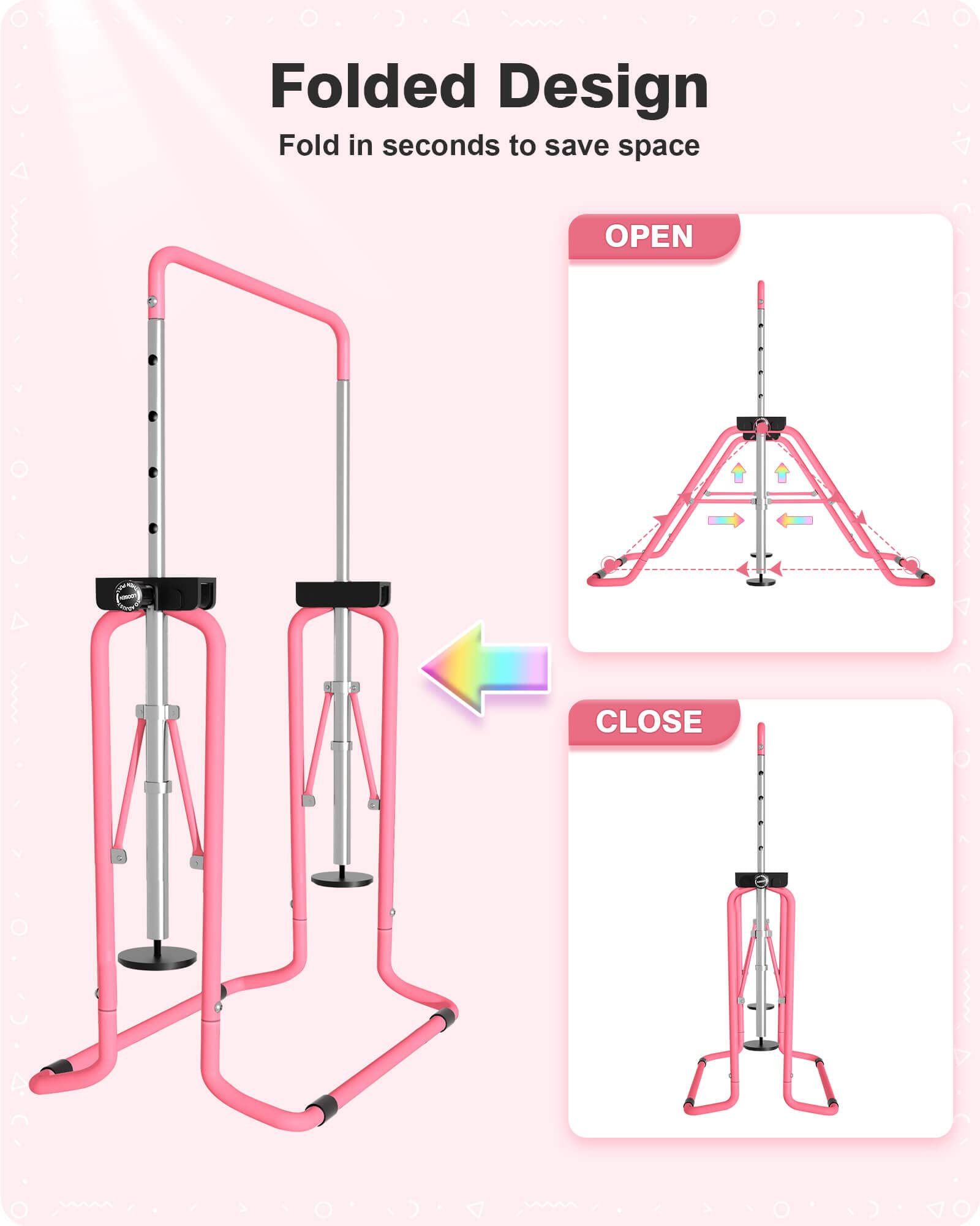 GVOLO Gymnastics Bars Kids Expandable Training Bar Adjustable Height Folding Horizontal Bars Equipment Junior Training Gymnastics Bars for Home, Pink