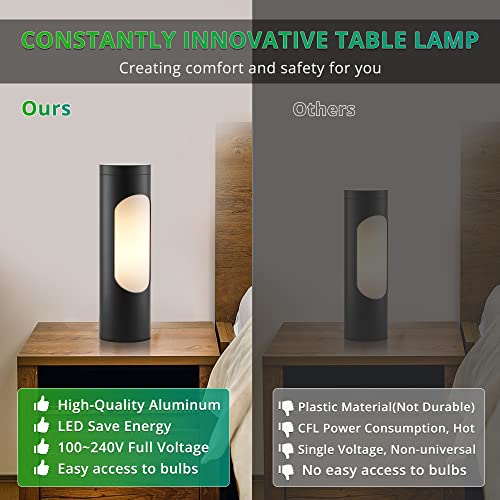 LEDIARY Kosher Lamp, Reading Lamp for Shabbos, Black Table Lamps and Nightlight for Living Room Bedroom, T10 Bulb Included (4W Eqv 40W, 400LM, 3000K)-2 Pack