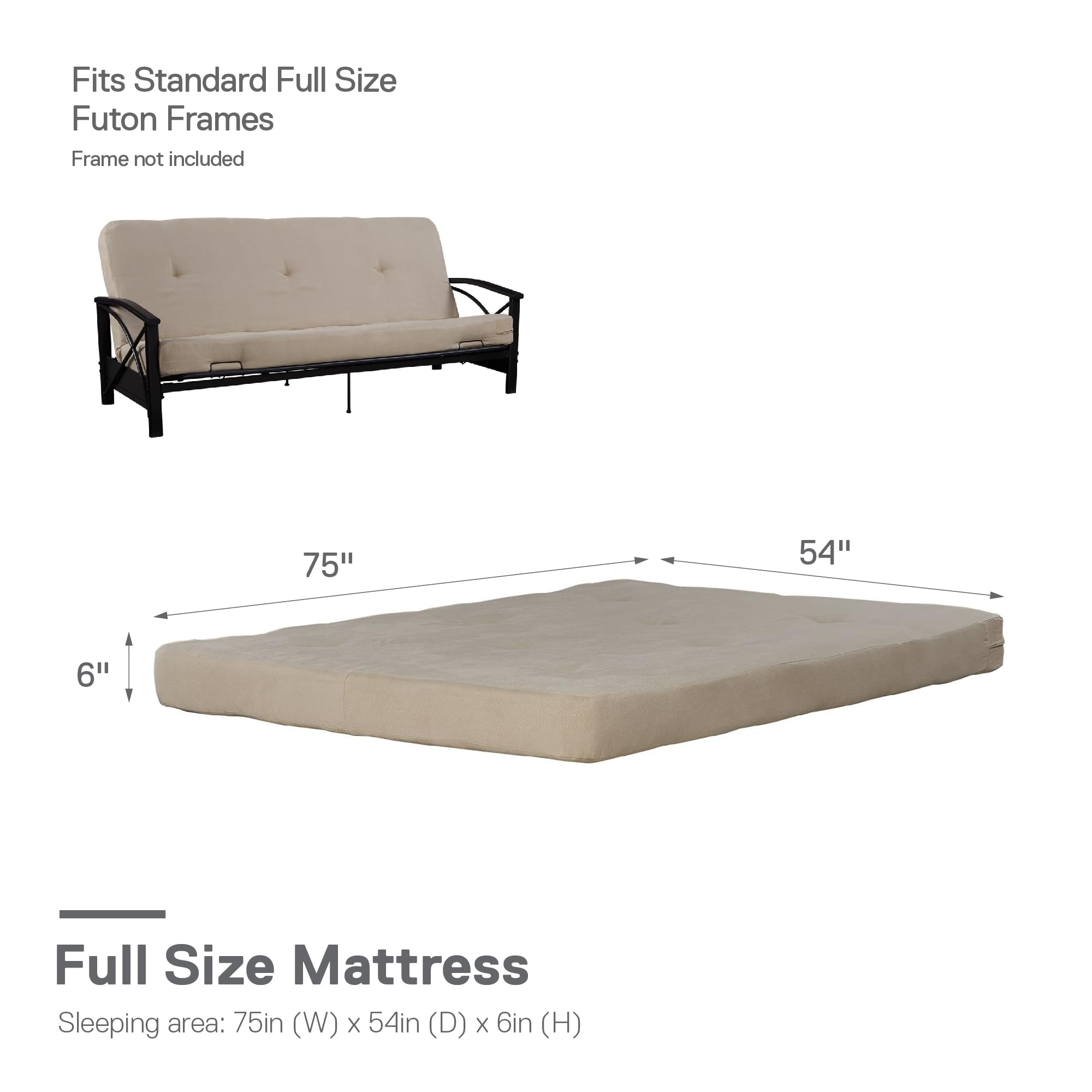 DHP Value 6" Microfiber Futon Mattress, Full, Tan