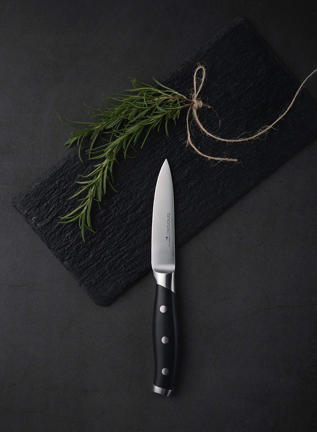 linoroso Paring Knife 3.5 inch Small Kitchen Knife with Dishwasher Safe Plastic Cutting Boards for Kitchen, Sharp Forged German Carbon Stainless Steel Fruit Knife with Defrosting Tray Set of 3