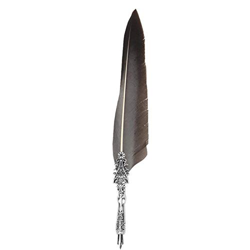 Omabeta Calligraphy Feather Quill Dip Pen Set Quill Dip Pen Feather Fountain Pen for Someone Special(Grey)