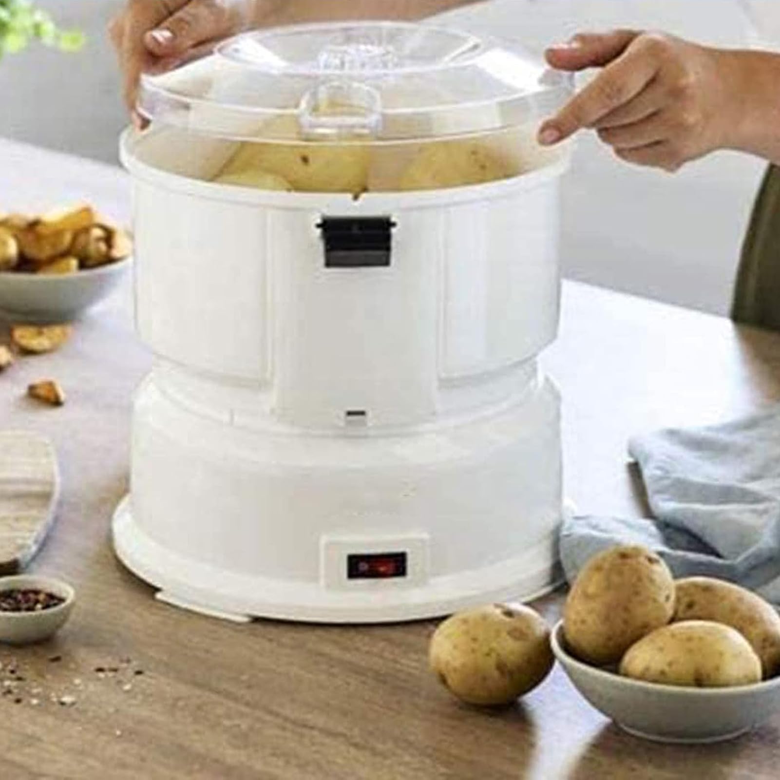 Electric Potato Peeler Automatic Rotating Peeling Potato Shaker with Rotary Safety Lock - Kitchen Peeling Tool (1KG Capacity < 180s)