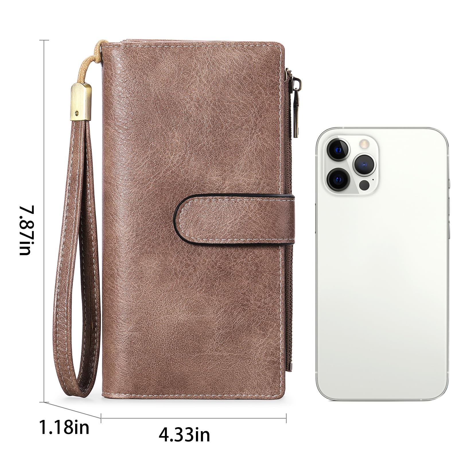 GOIACII Womens Wallets Large Capacity Credit Card Holder Rfid Wallet Women Double Zipper Pocket Leather Bifold Ladies Wristlet Clutch Wallet