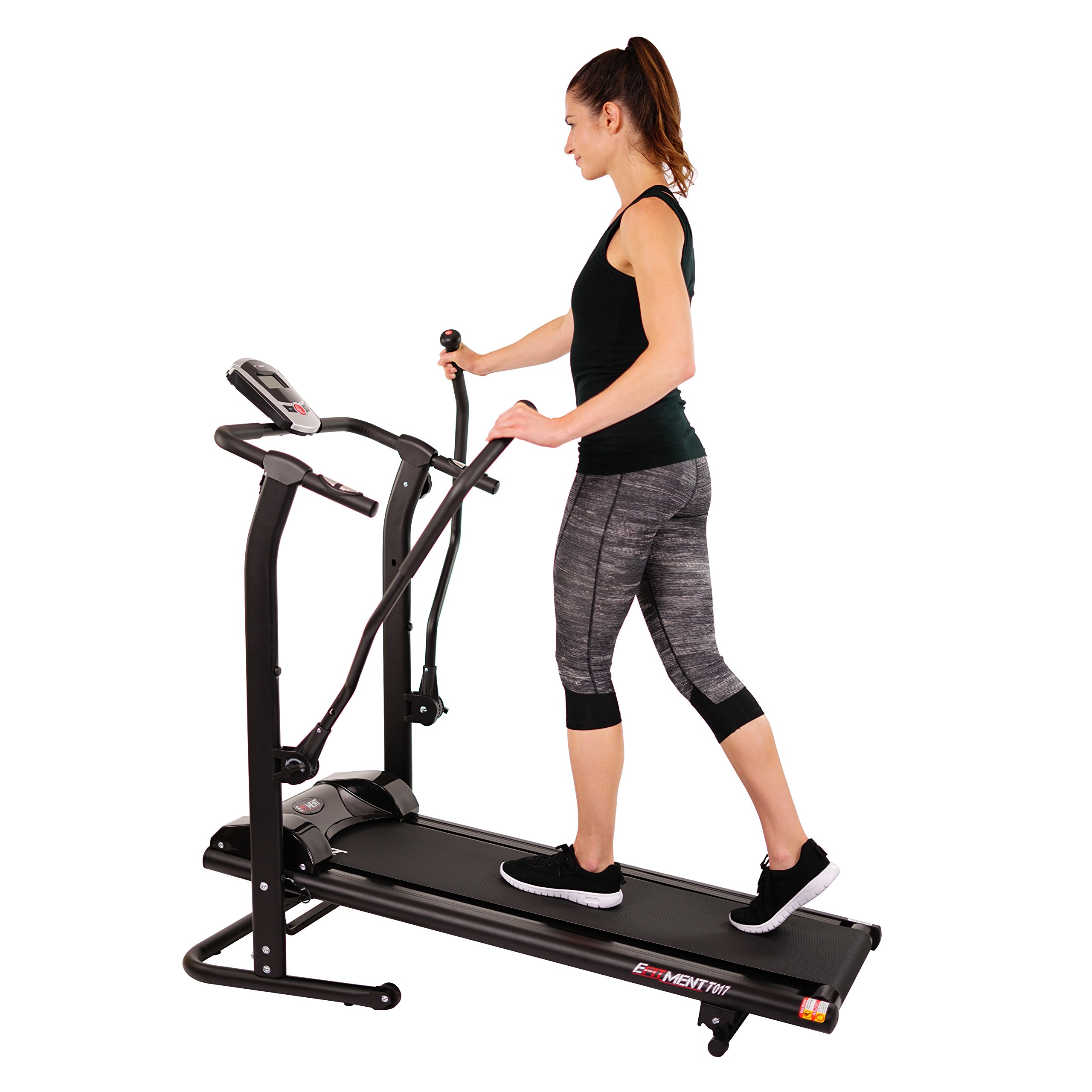 EFITMENT Adjustable Incline Magnetic Manual Treadmill w/Pulse Monitor (Upgraded-Arm Exercisers)