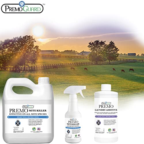 Mite Killer Spray by Premo Guard 32 oz – Treatment for Dust Spider Bird Rat Mouse Carpet and Scabies Mites – Fast Acting 100% Effective – Child & Pet Safe – Best Natural Extended Protection