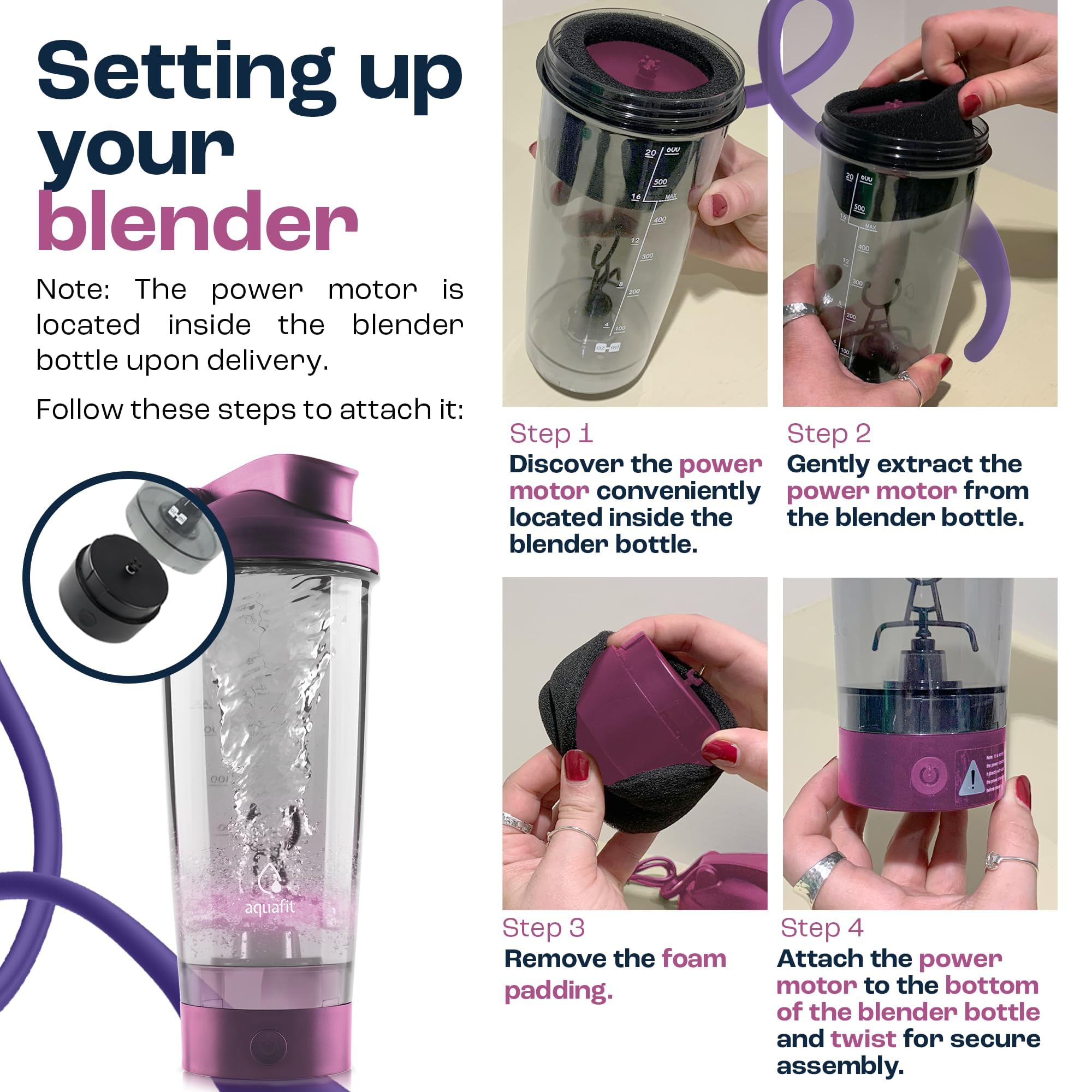 Electric Protein Shaker Bottle - USB Rechargeable Blender Bottles 24oz Shaker Bottles for Protein Mixes, Protein Mixer, Gadgets for Men, Gym Accessories (Pink)