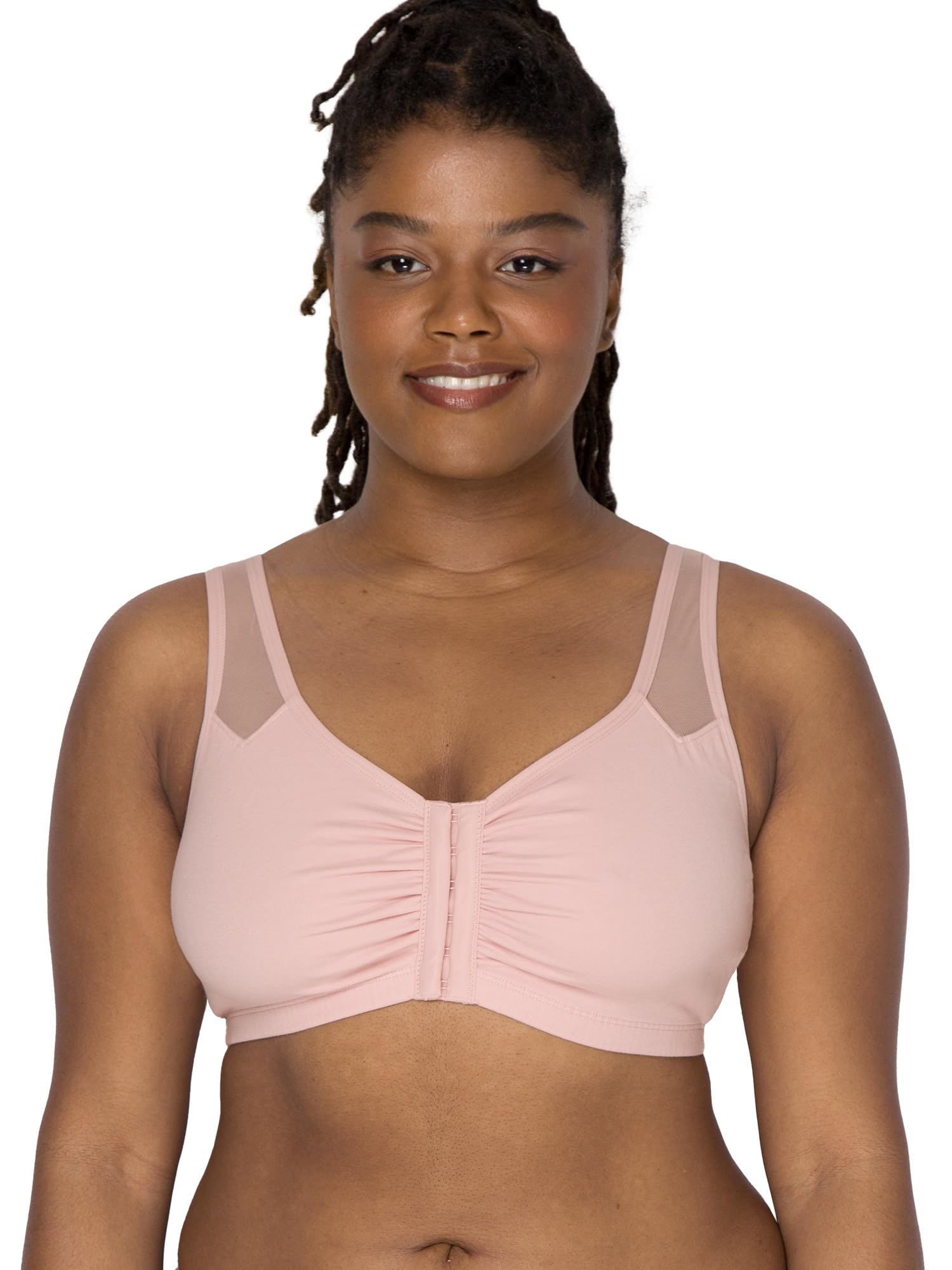 Fruit of the Loom Women's Comfort Front Close Sport Bra with Mesh Straps, Blushing Rose, 38