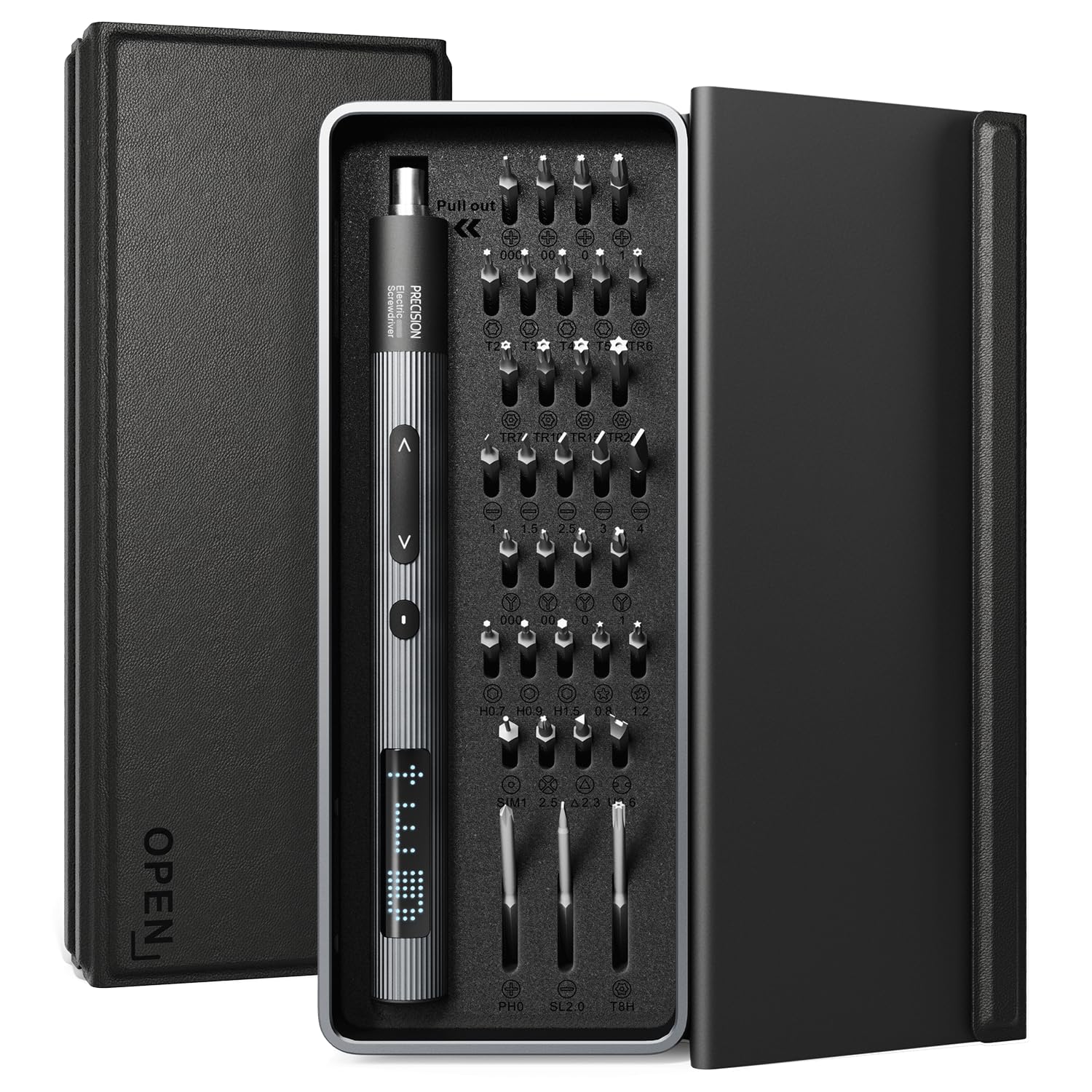 Precision Electric Screwdriver Set with LED Screen, 36 in 1 Mini Rechargeable Battery Power Repair Tool Kit with 0.3N.m, Leather Aluminum Case, Micro Cordless Automatic Screw Driver for iphone PC DIY