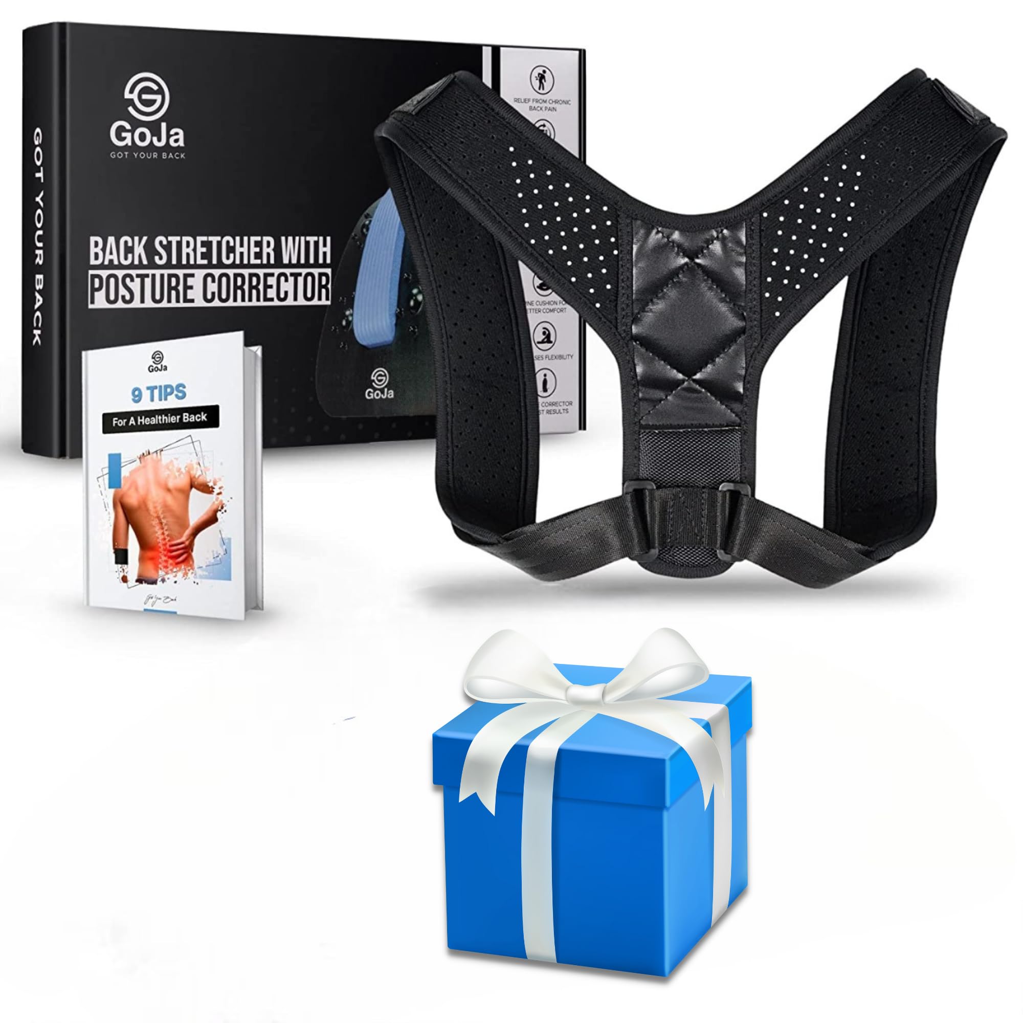GoJa Back Cracker device With posture corrector for women & Men-Lower Back Stretcher, Back Support belt for women, Set for lower back pain relief with Adjustable Board and Spine Cushion, back