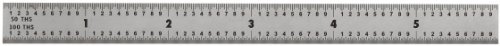 Mitutoyo 182-202, Steel Rule, 6" (16R), (1/32, 1/64", 1/50", 1/100"), 1/64" Thick X 1/2" Wide, Satin Chrome Finish Tempered Stainless Steel