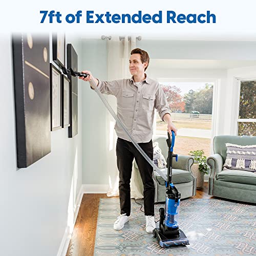 Vacmaster UC0501 Bagless Upright Vacuum Cleaner with Large Dust Cup Capacity, Efficient Cyclone Filtration System & 26ft Cord for Carpet, Hard Floor and Pet Hair, Black/Blue