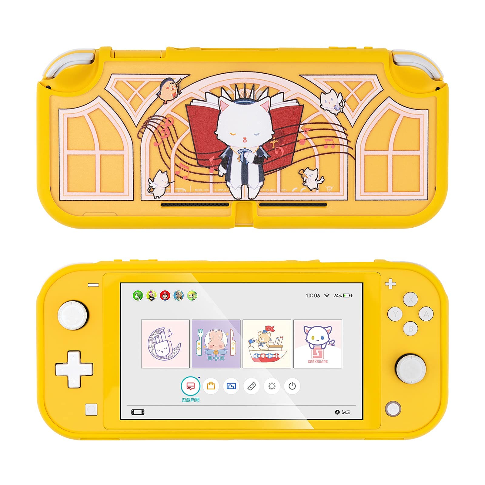 GeekShare Protective Case Compatible with Nintendo Switch Lite, Anti-Collision Non-Slip Shockproof Transparent Protective Cover Shell for Switch Lite- Cat Hymn