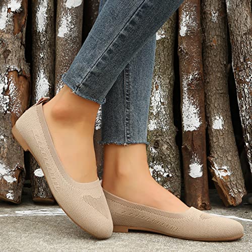 FASDNENDYS Ladies Fashion Solid Color Breathable Mesh Shallow Mouth Comfortable Flat Casual Shoes Tan Summer Shoes Women