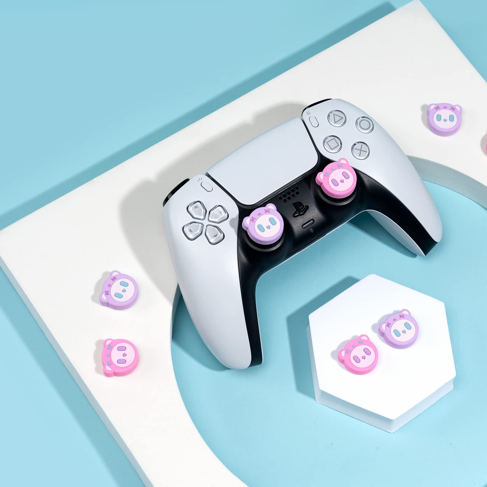 GeekShare Cute Thumb Grip Caps for PlayStation 5 Controller, Thumbsticks Cover Set Compatible with Switch Pro Controller and PS4 PS5 Controller, 4 Pcs - Gemini Bear