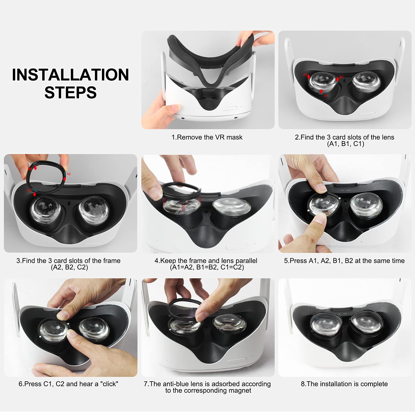 Eyglo Lens Protector Frame for Oculus Quest 2 Lens Anti-Scratch Ring, Blue Light Blocking Magnetic Lens Insert fit Oculus Quest 2/Quest 1/Rift S/Go(6pcs)