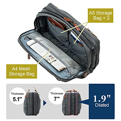 SANWA 17.3 inch Vintage Canvas Backpack, Convertible Laptop Computer Bag, Messenger Bag, Convertible Shoulder Bag Handbag, Compatible with MacBook Notebook, for Men, Women, Travel, College, Gray