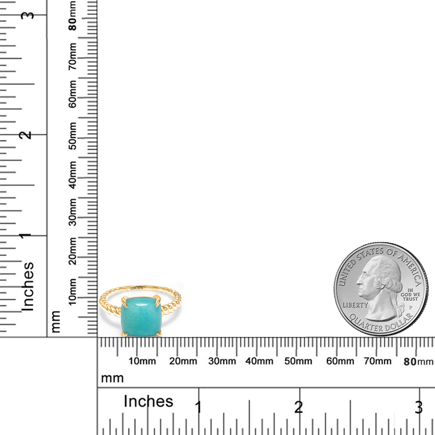 Gem Stone King 18K Yellow Gold Plated Silver Sleeping Beauty Turquoise Women Ring (10MM Square Cabochon, Available in size 5, 6, 7, 8, 9)