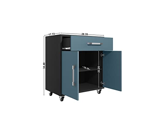 Manhattan Comfort Eiffel Garage Work Station Set of 3 Matte Black and Aqua Blue