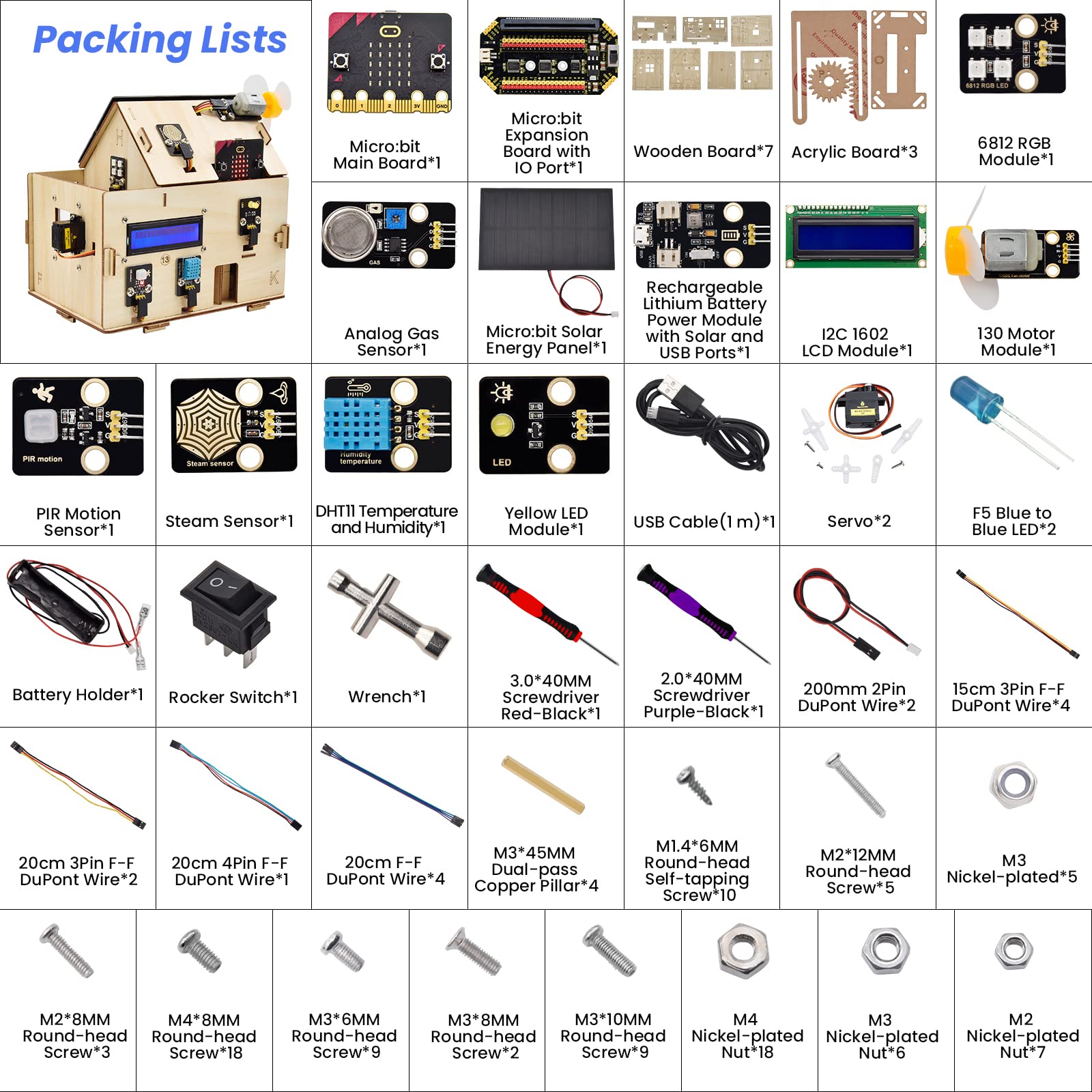 KEYESTUDIO Microbit Smart Home Starter Kit with Micro:bit V2,MakeCode Blocks & Python Code Wooden House DIY Sensor Kit STEM Educational Set for Adults Teens