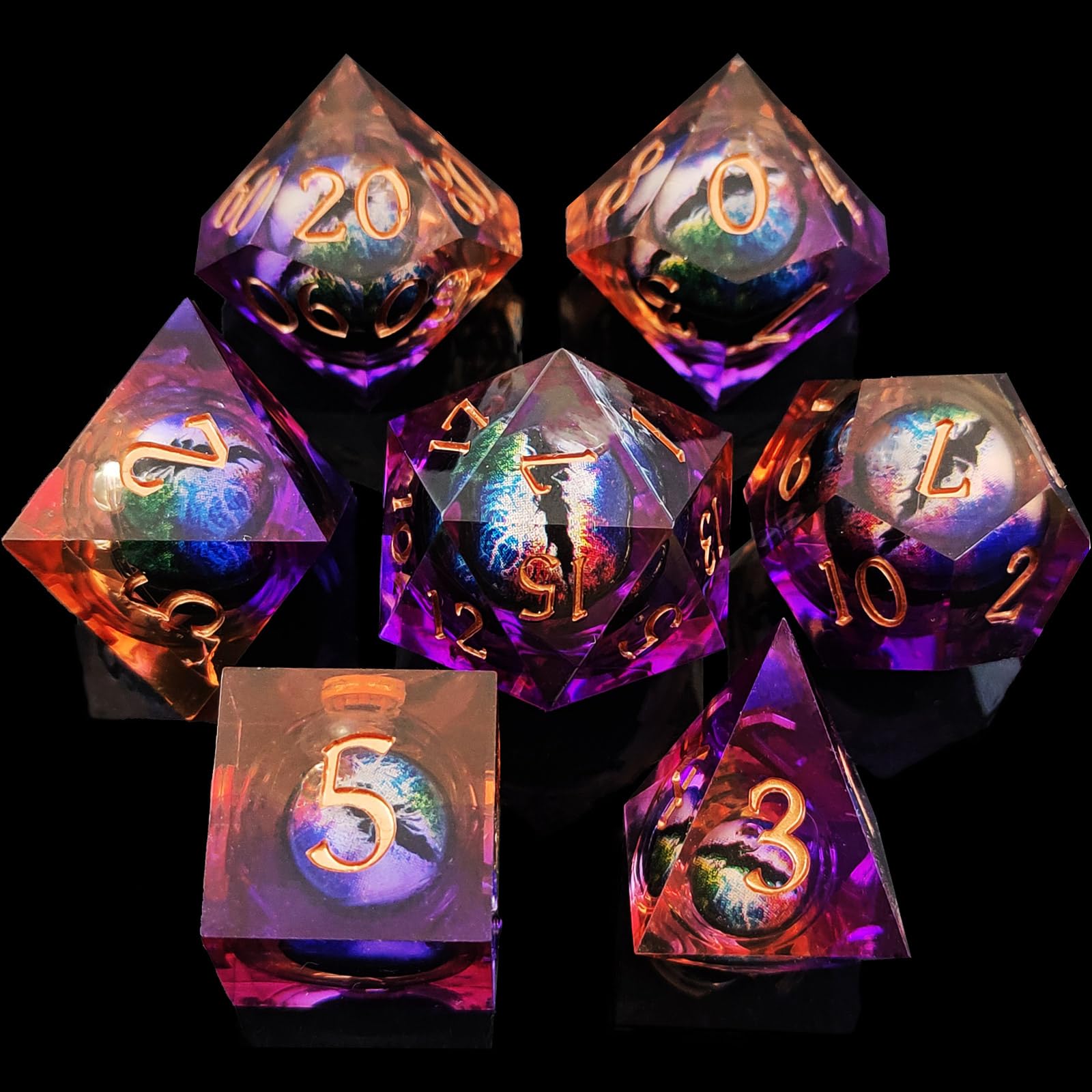 GIUADKXD DND Dice Set - Dice Board Game Polyhedron Liquid Dice DND Accessories MTG D20 Dice Set 100% Hand Sharp Dice Inclusions Liquid Core Dice Quicksand Ball Black Dice Set