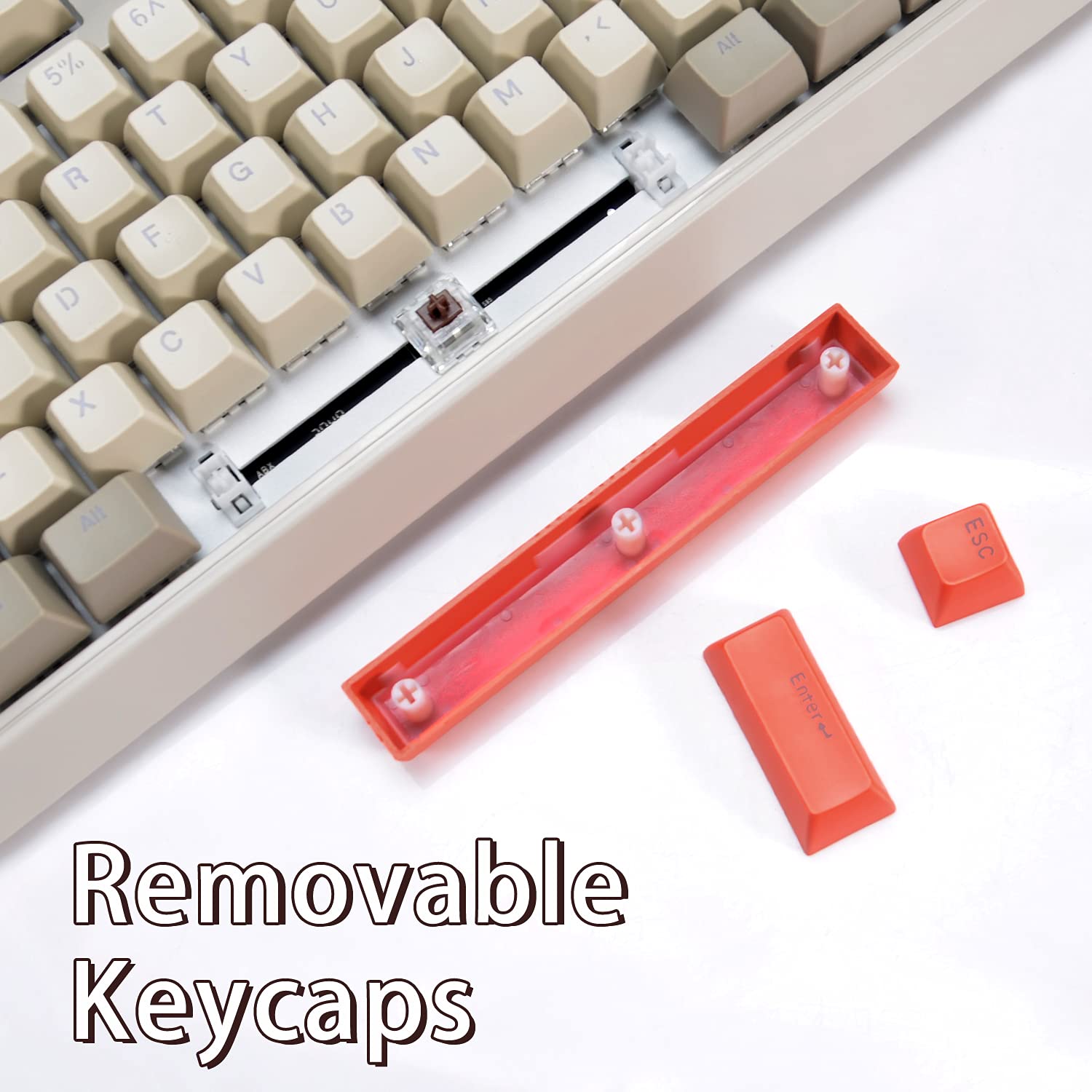 FLAGPOWER AK510 Retro RGB Mechanical Gaming Keyboard 104 Keys Anti-Ghosting - PBT SA Spherical Keycaps - Classic Grey-White Matching - RGB Backlight - Blue Switches