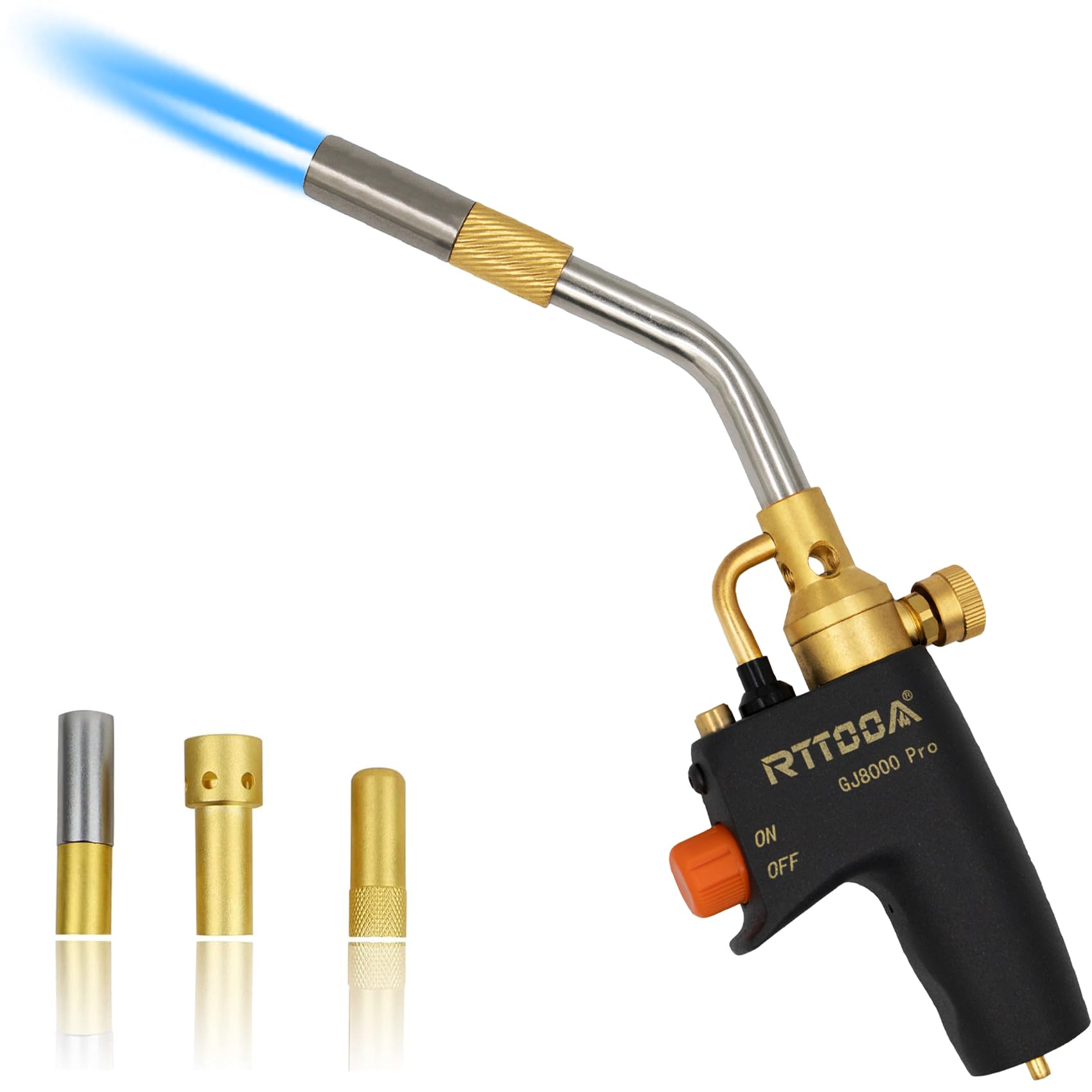 High Intensity Propane Torch Head, PR-8000 Trigger Start Mapp/Map Gas Torch with Self Ignition & Brass Knob, Pencil Flame Welding Torch Fuel by MAPP, MAP/PRO and Propane gas(CSA Certified)