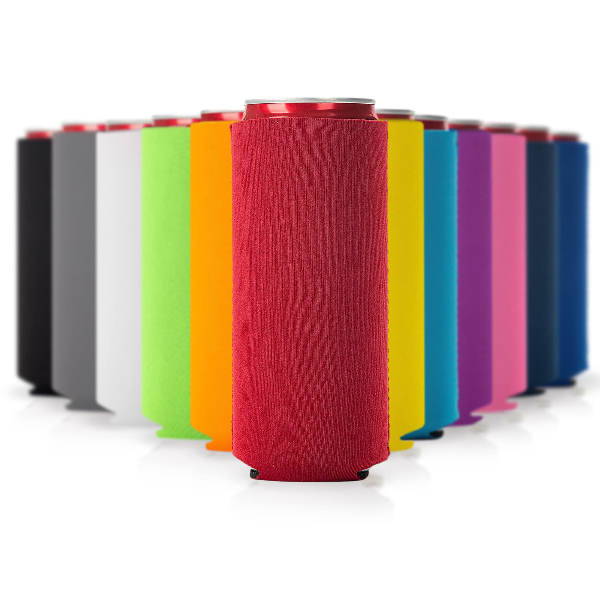 Slim Can Cooler Sleeves 12 Pack - Blank Skinny Can Cooler 12oz Foldable - Neoprene Can Cooler - Slim Can Insulator, Slim Beverage Cooler for Beer & Soda - Sublimation Can Cooler (Assorted)