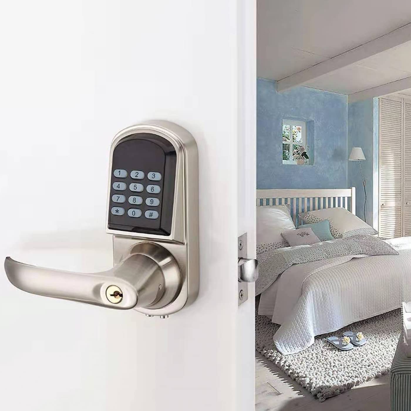 Keypad Door Lock with Left Handle, Auto-Lock Door Locks with Keypads & FOB Cards, Keyless Entry Door Lock with Handle,Electronic Door Lock, Digital Door Lock for Front Door