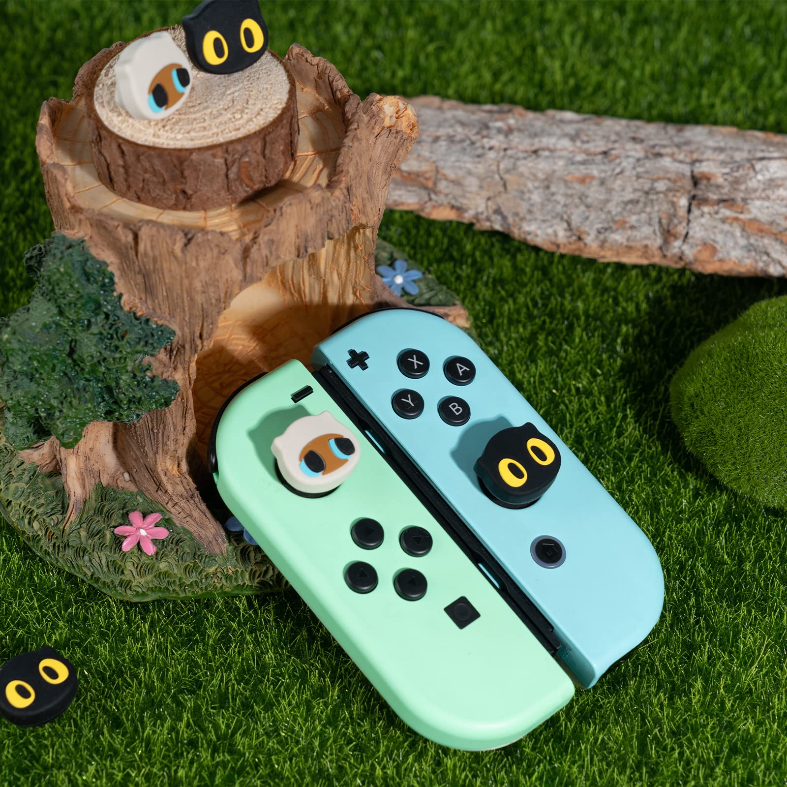 GeekShare Cute Animal Theme Silicone Joycon Thumb Grip Caps,Compatible with Nintendo Switch/OLED/Switch Lite,4PCS - Big-Eyed Cat