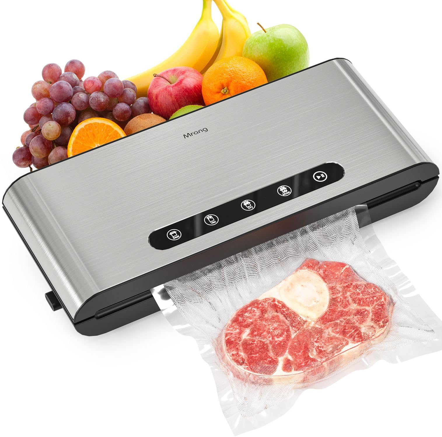 Food Vacuum Sealer Machine Double Pumps Household 430 stainless steel Brushed Metal Panel Dry Moist Vacuum Sealer with Sealer Bags&1 Air Suction Hose